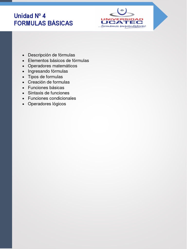 04 Formulas Básicas | Descargar gratis PDF | Microsoft Excel | Enseñanza de matemática