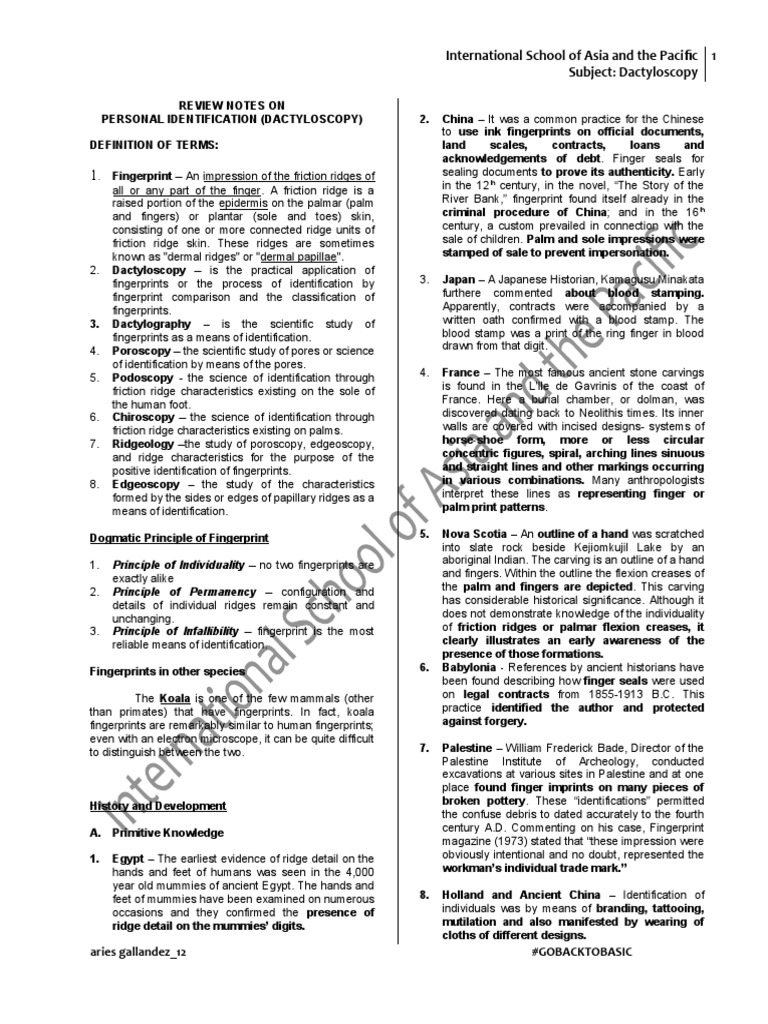 Personal Identification | PDF | Fingerprint | Hand