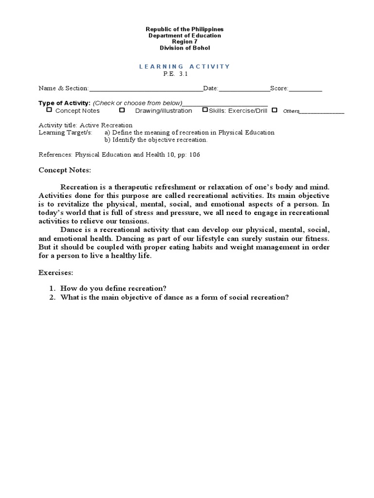 PE Grade 10 (3rd QT) | PDF | Dances | Human Nature