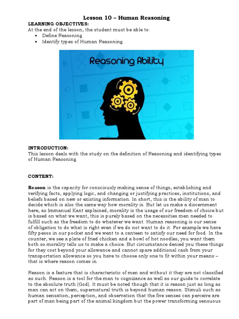 Lesson 10 - Human Reasoning: Learning Objectives | PDF | Career ...