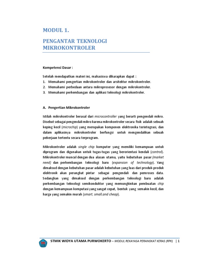 Modul 1. Pengantar Teknologi Mikrokontroler | PDF