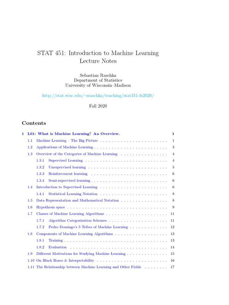 STAT 451: Introduction To Machine Learning Lecture Notes | Download ...