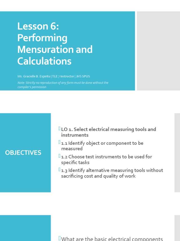 Lesson VI Performing Mensuration and Calculation | PDF | Electrical ...