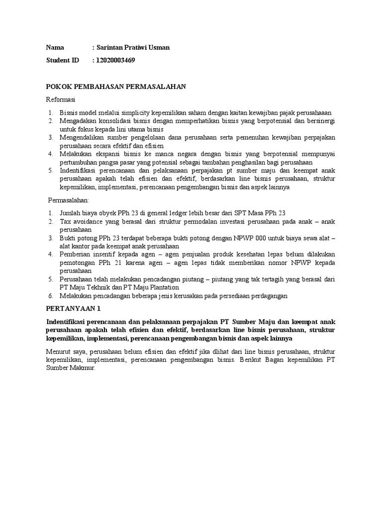 UTS - Manajemen Perpajakan - 12020003469 | PDF | Pengelolaan Keuangan & Uang