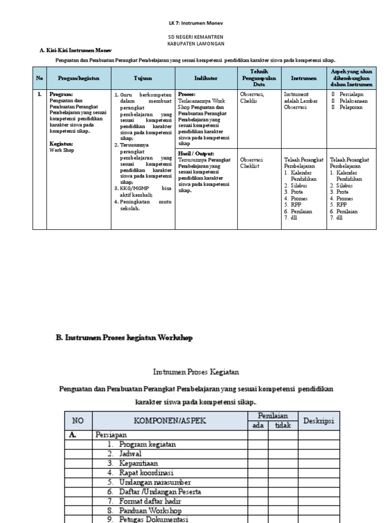 LK. 7 - Instrumen Monev Ok | PDF