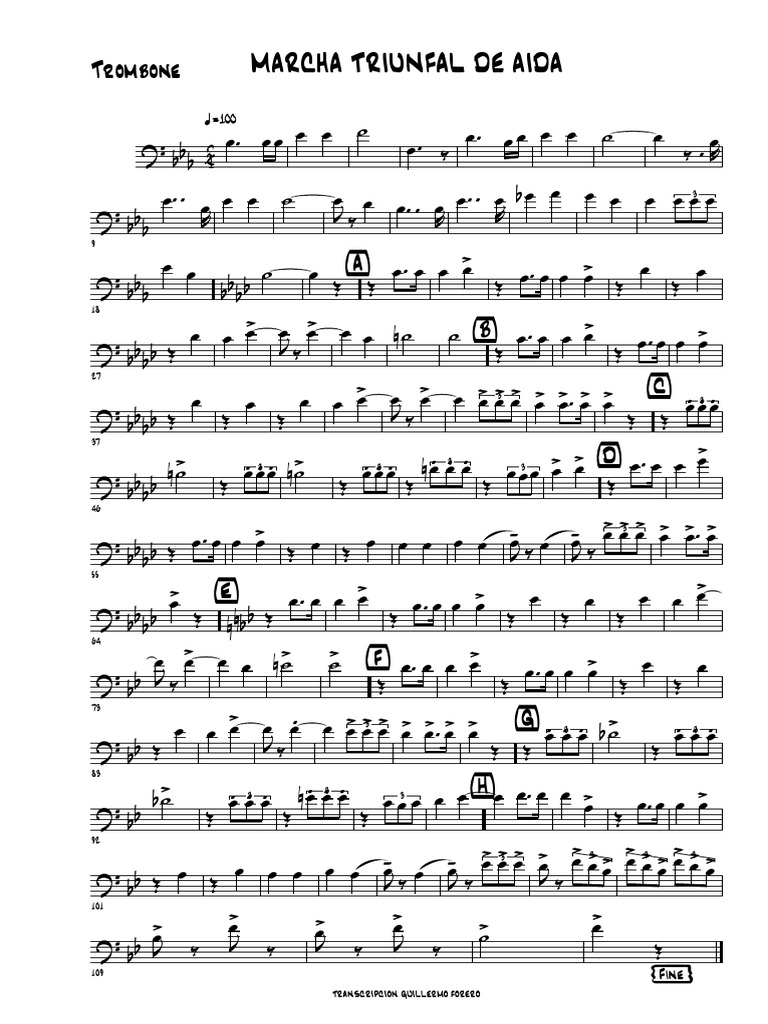 MARCHA TRIUNFAL DE AIDA (SCORE) - Trombone | PDF