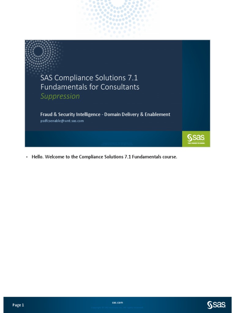 SAS Compliance Solutions 7.1 Fundamentals For Consultants: Suppression | PDF | Sas (Software ...