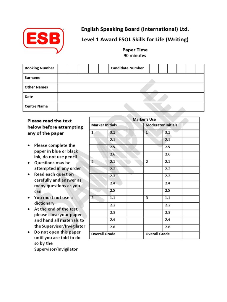 Level 1 Writing Sample Paper 1 CA v3 Dec17 | Business