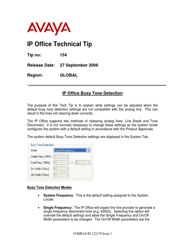 IP Office Busy Tone Detection Settings | PDF