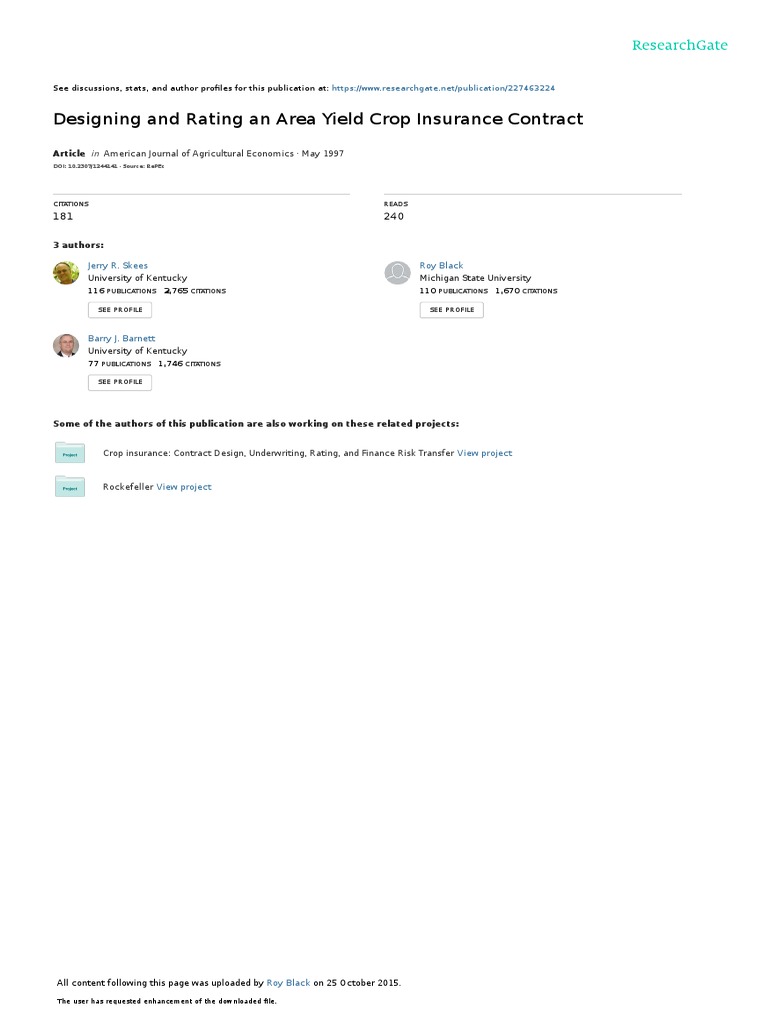 Designing and Rating An Area Yield Crop Insurance | PDF | Crop ...