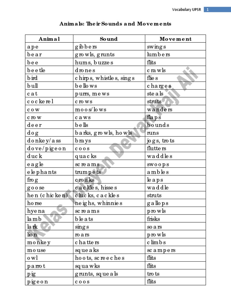 Animal Sounds and Movements Guide | PDF | Language Arts & Discipline