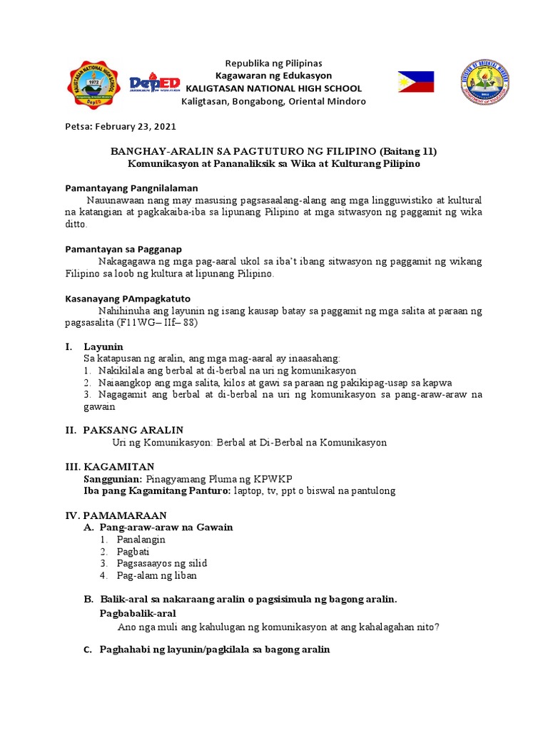 Berbal at Di-Berbal LESSON PLAN | PDF