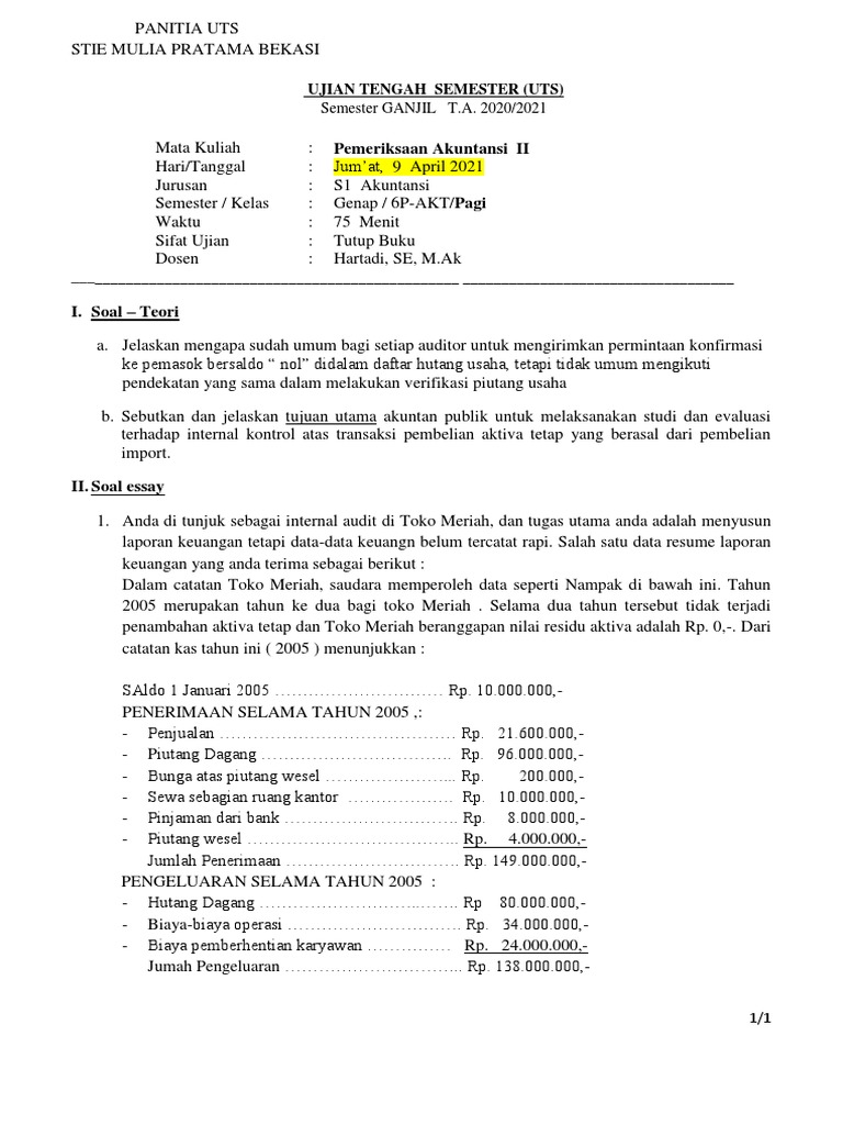 Auditing 2 w8 Soal Uts Auditing II Pagi | PDF