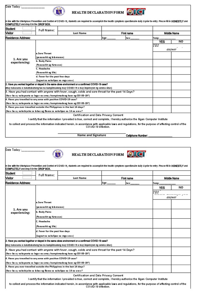 Health Declaration | Download Free PDF | Common Cold | Diseases And Disorders