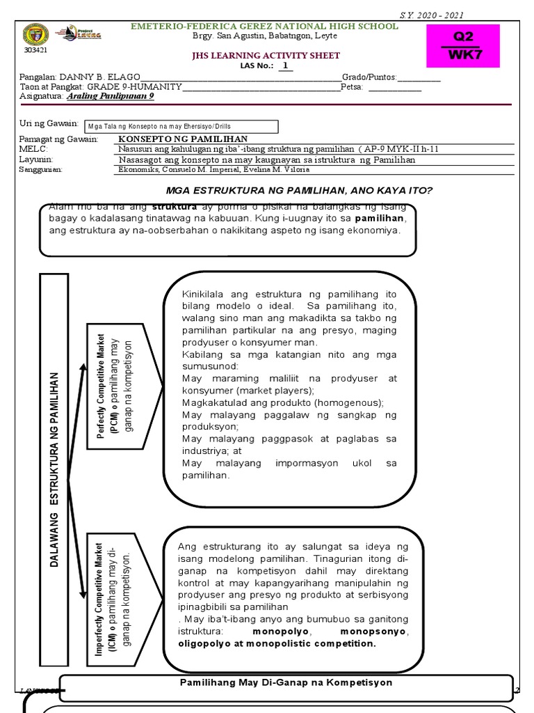 Ap9 - Las 1 - Q2 - WK 7 Konsepto NG Pamilihan | PDF