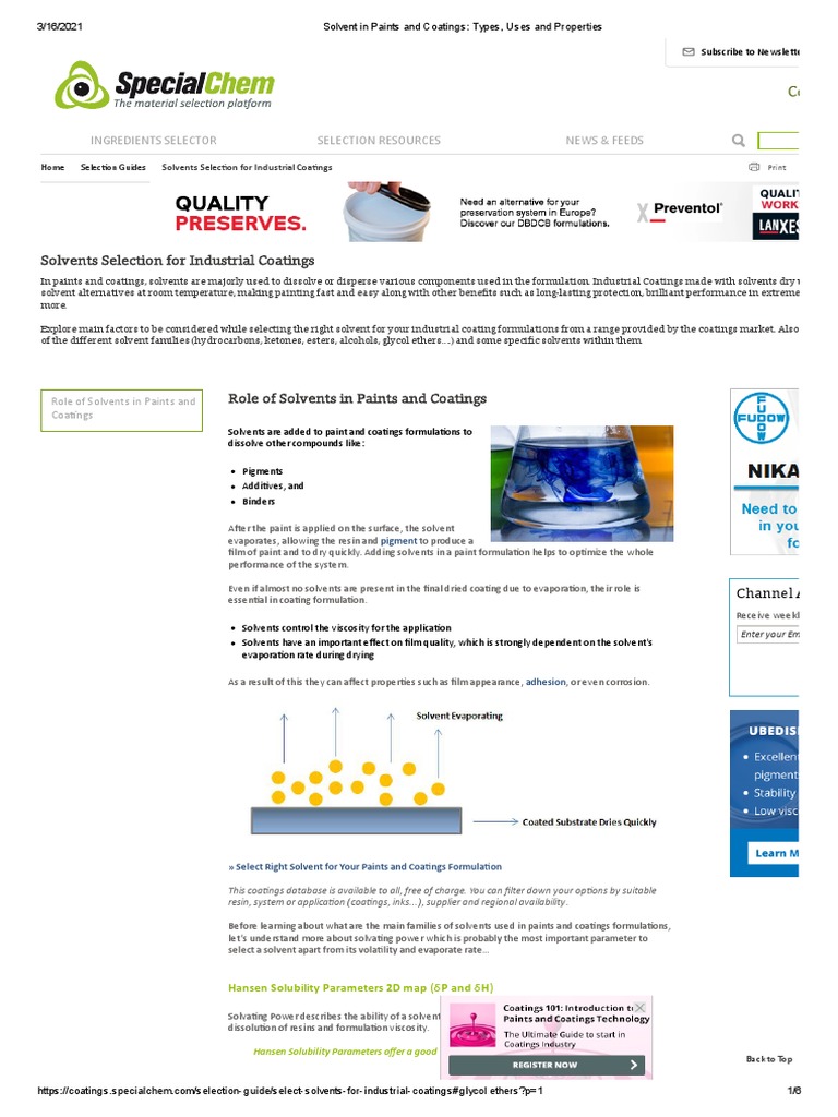 Solvent in Paints and Coatings - Types, Uses and Properties | PDF ...