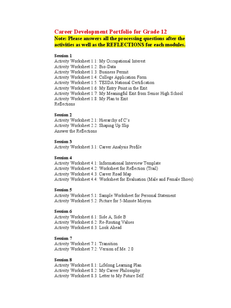 CGP Portfolio and Attachments For Grade 12 | PDF | Worksheet | Learning