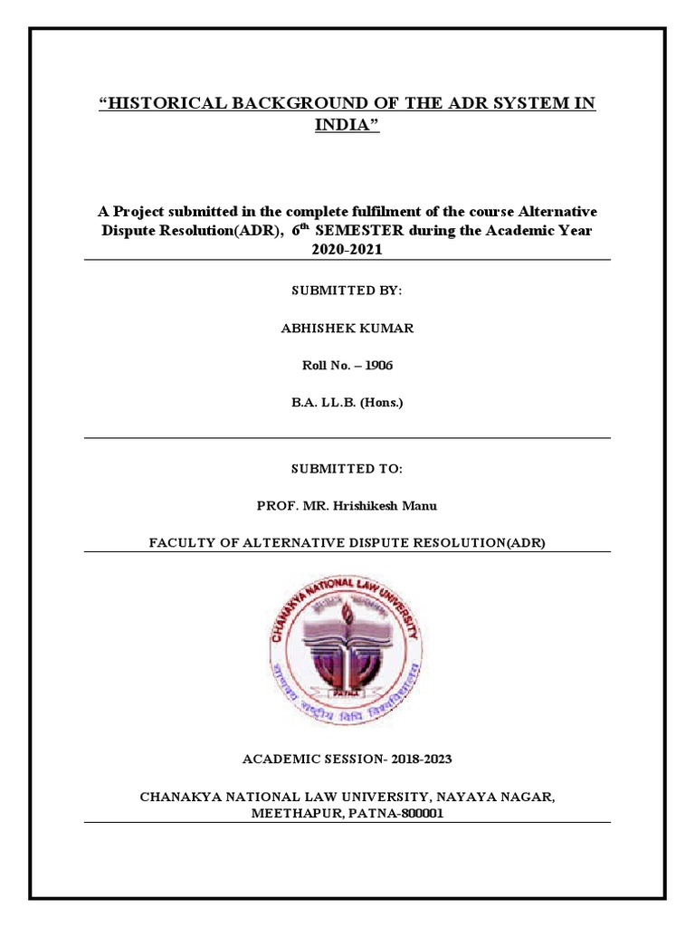 The Historical Back Ground of ADR System in India | PDF | Alternative ...