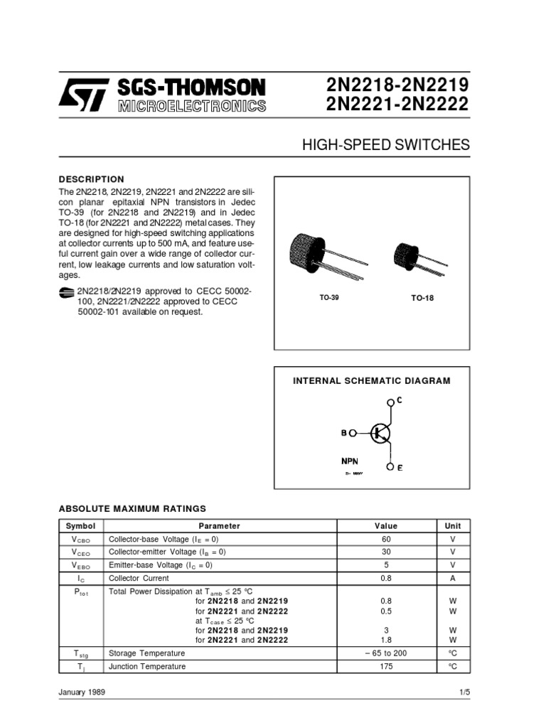 Datasheet (Transistor 2N2222) | PDF | Science & Mathematics