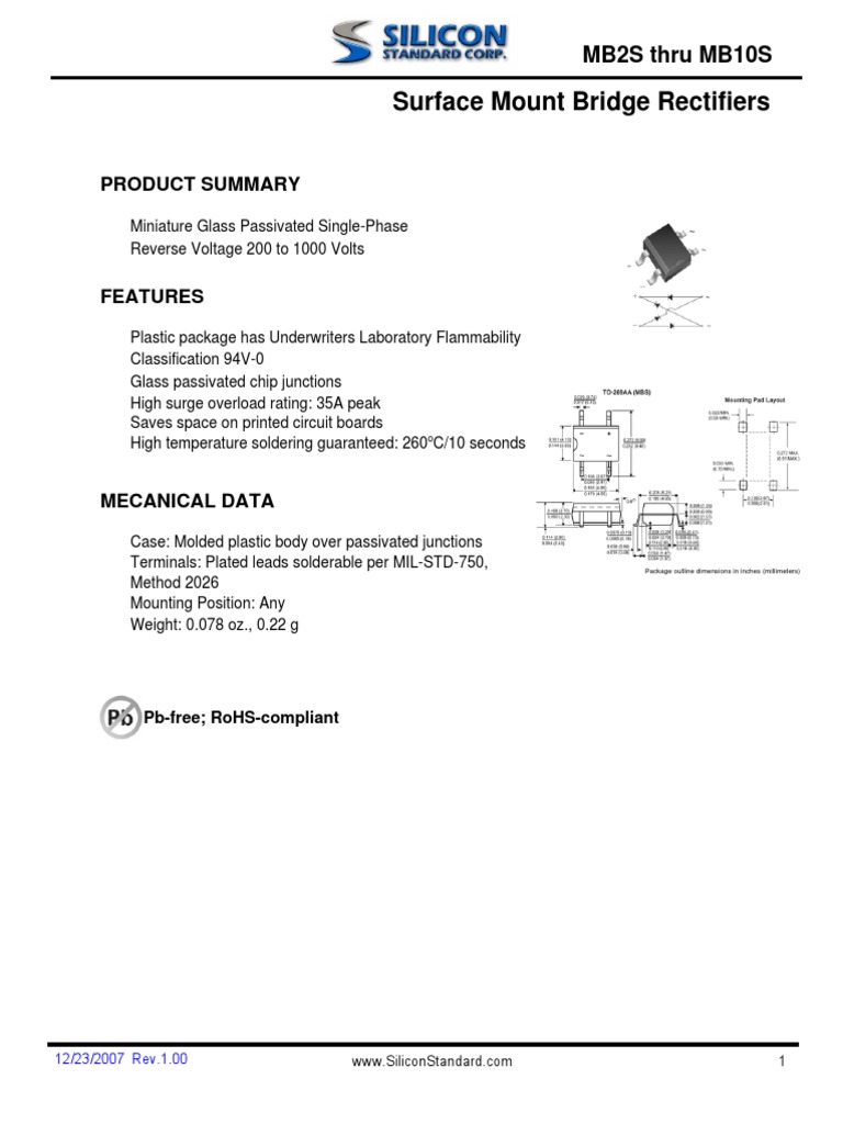 MB10S Bridge Rectifier Overview | PDF | Printed Circuit Board | Rectifier