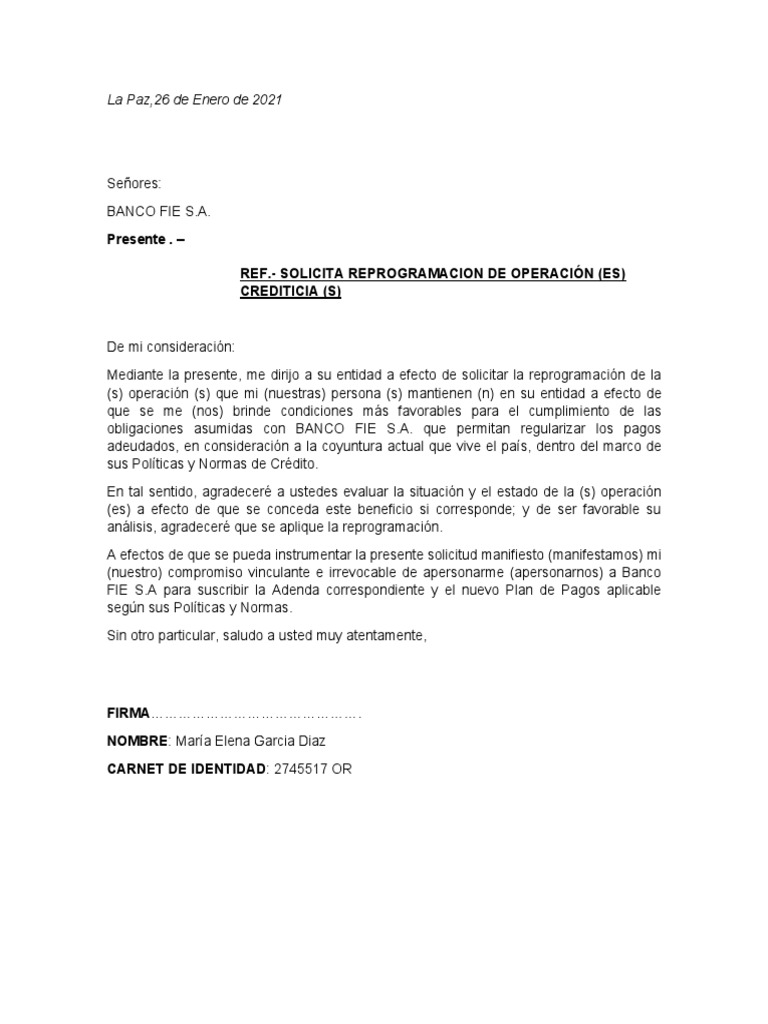 Nueva Carta de Solicitud de Reprogramacion | PDF