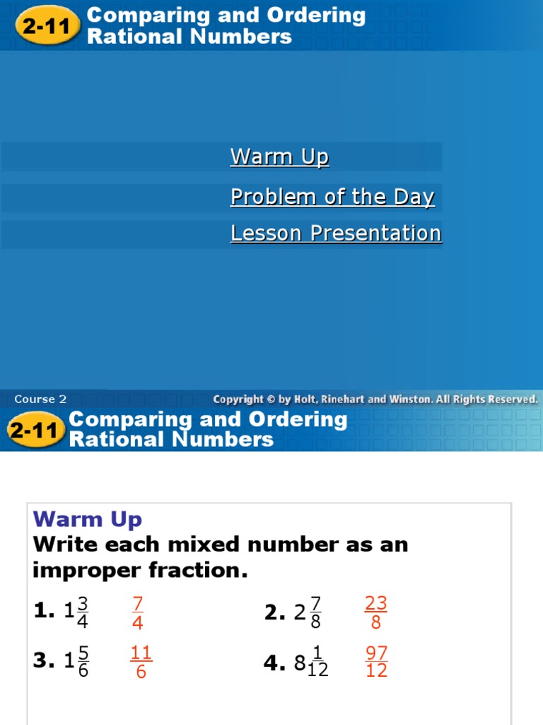 02 11 Comparing and Ordering Rational Numbers | PDF | Numbers ...
