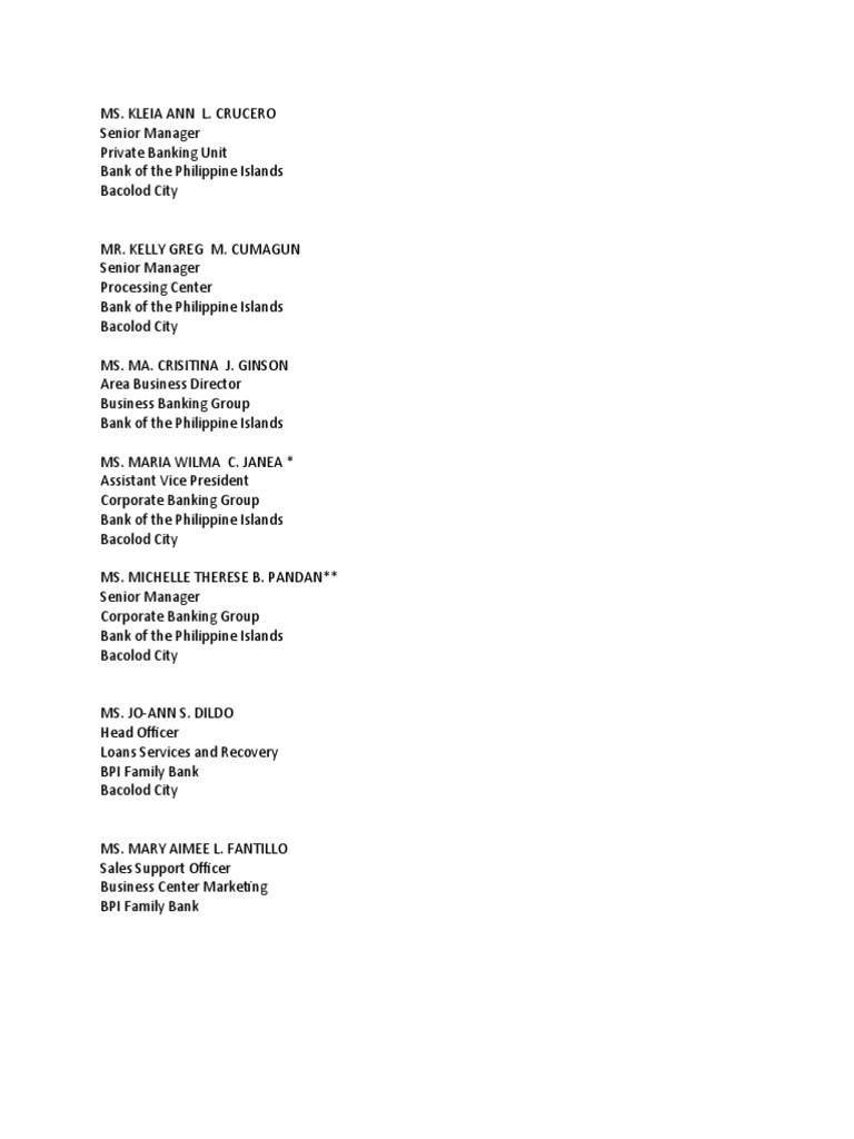 BPI Bacolod Officers | PDF