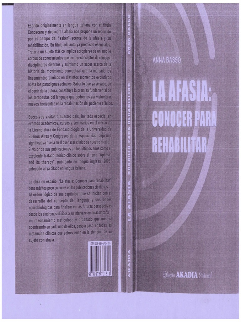 Anna Basso. Afasia Conocer para Rehabilitar | PDF