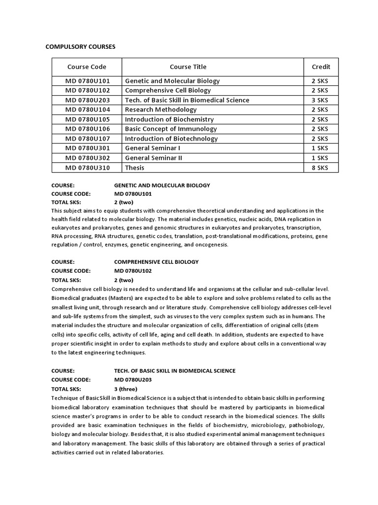 Compulsory-Courses Mku | PDF | Cell (Biology) | Biotechnology