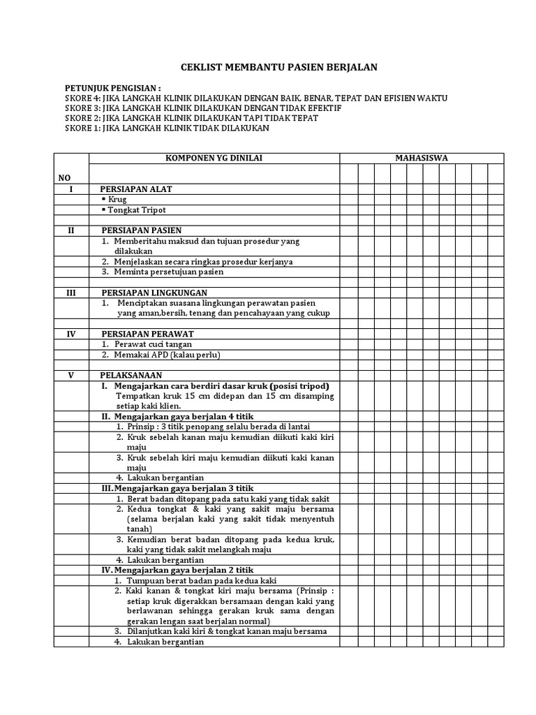 Ceklist Prosedur Pasien Berjalan | PDF