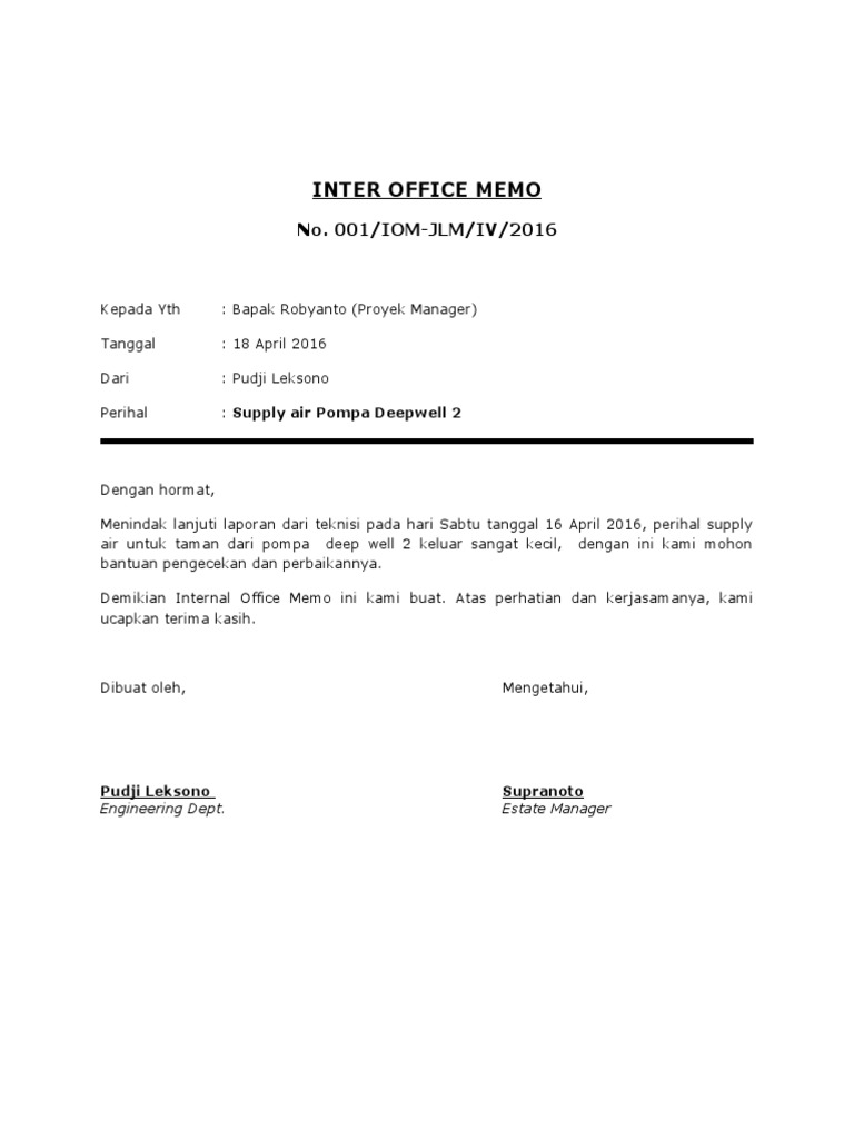 Inter Office Memo 001 | PDF | Bisnis | Griya & Taman