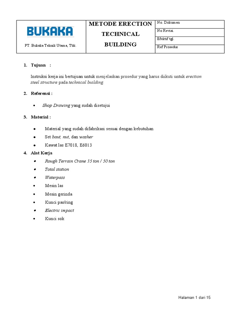 Metode Erection Technical Building | PDF