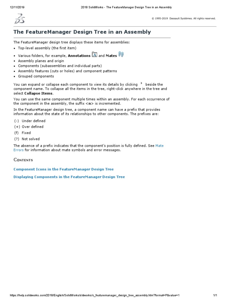 2018 01 00 The FeatureManager Design Tree in An Assembly | PDF ...