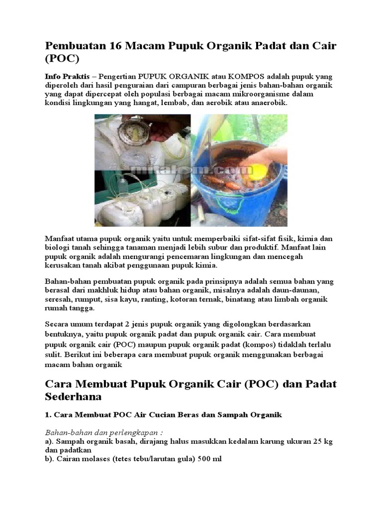 Pembuatan 16 Macam Pupuk Organik Padat Dan Cair | PDF