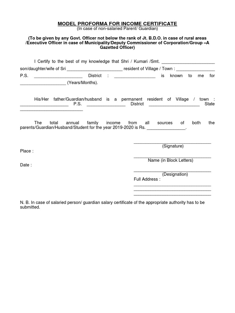 Model Income Certificate Proforma 2024-25 | PDF | Career & Growth ...
