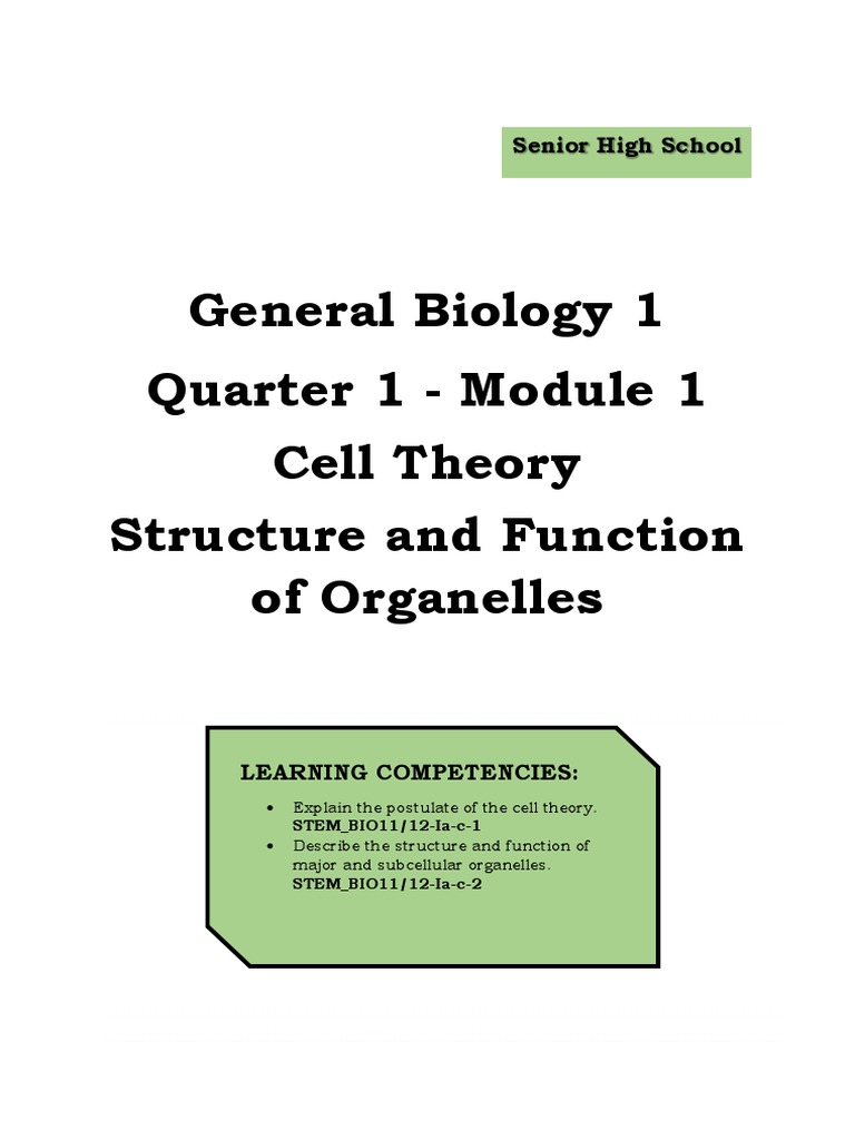 General Biology 1 Quarter 1 - Module 1 Cell Theory Structure and ...