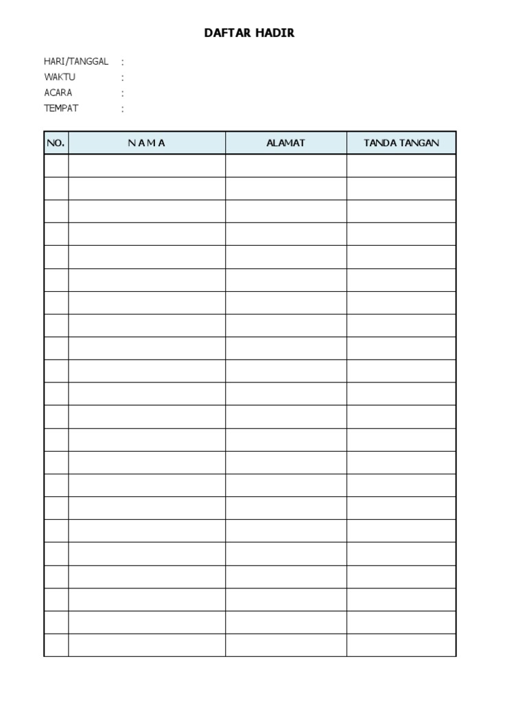 Contoh Daftar Hadir RT | PDF