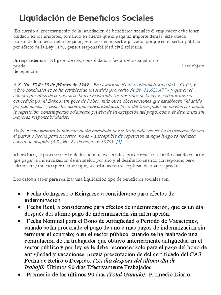 01.-Liquidación de Beneficios Sociales | PDF | Salario mínimo | Salario