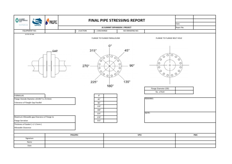 Final Pipe Stressing Report: JG Summit Expansion 1 Project | PDF