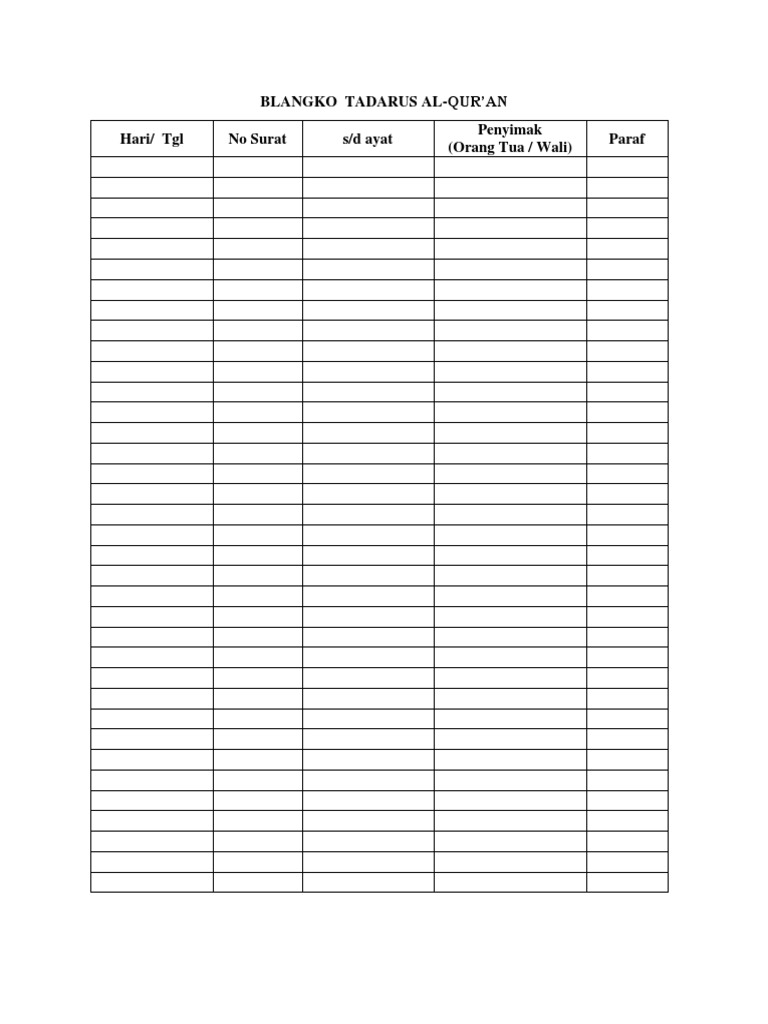 Blanko Tadarus Al-Quran | PDF