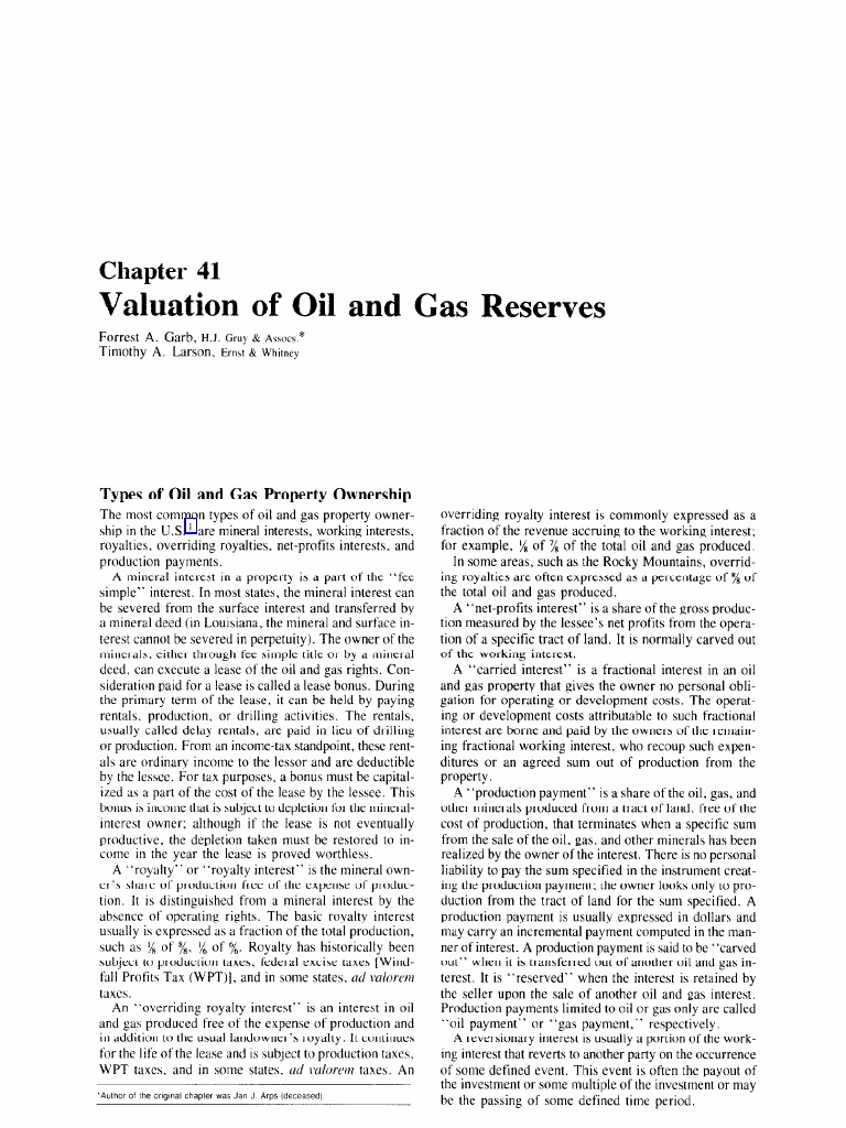 Valuation of Oil and Gas Reserves | PDF | Real Estate Appraisal ...