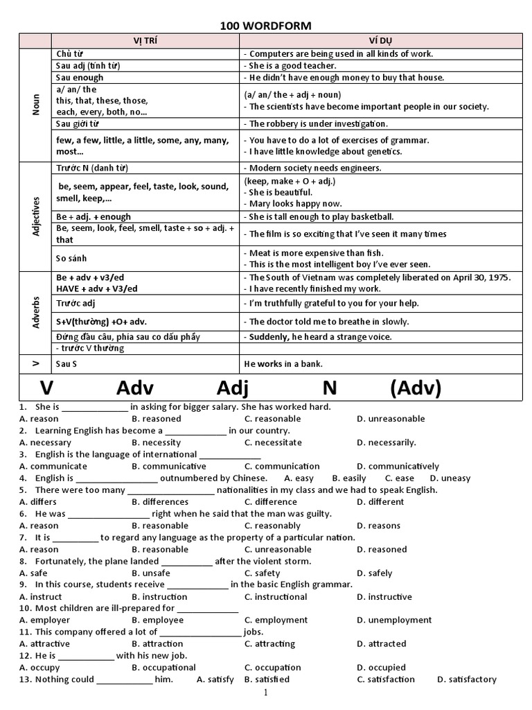 V Adv Adj N (Adv) | PDF | Adjective