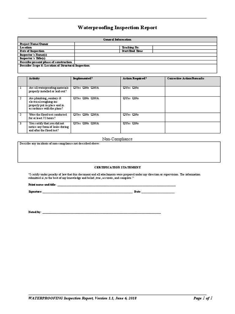Waterproofing Inspection Report Pdf