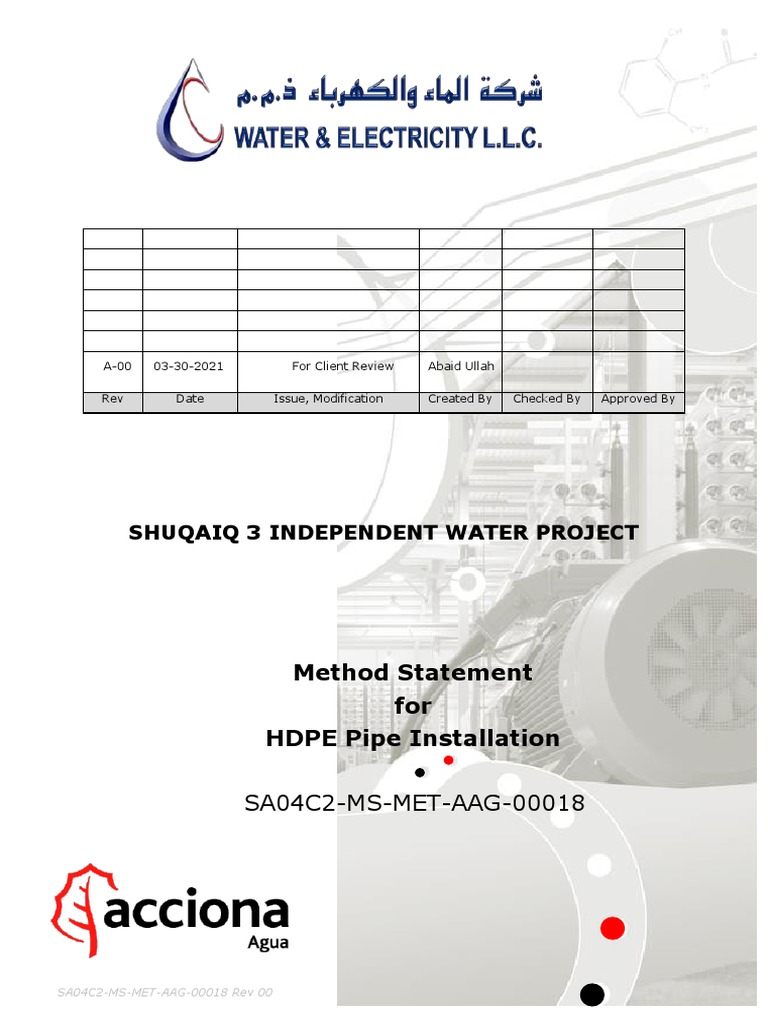 HDPE Pipe Installation Method Statement | PDF | Pipe (Fluid Conveyance ...