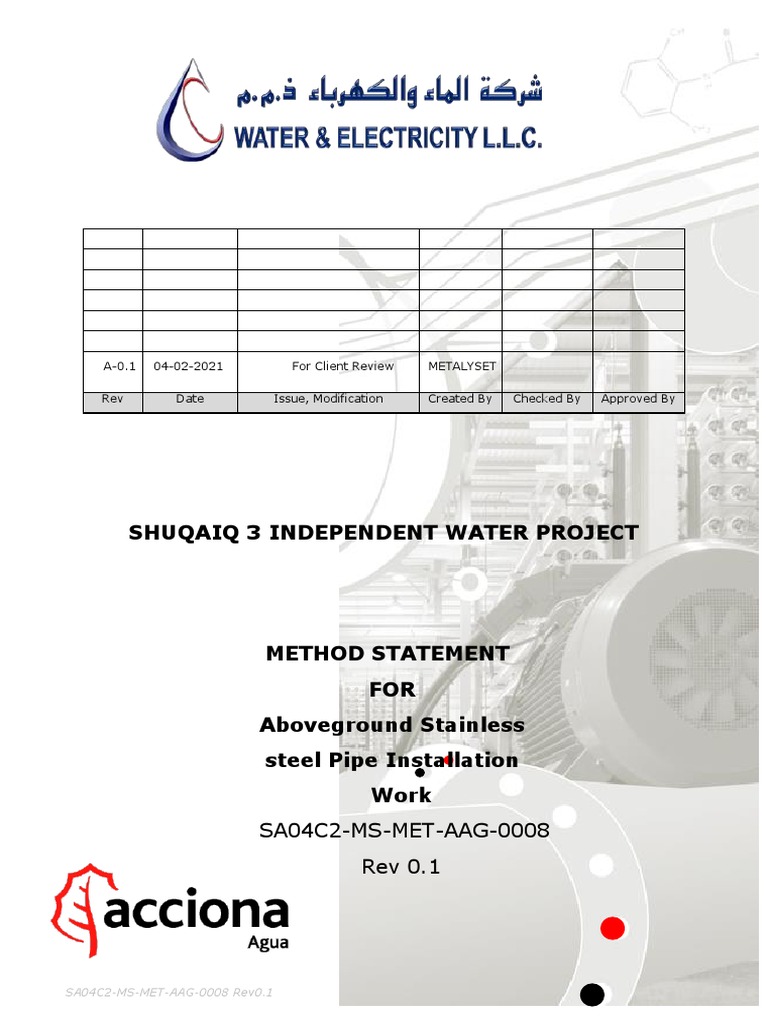Shuqaiq 3 Independent Water Project Method Statement for Aboveground ...