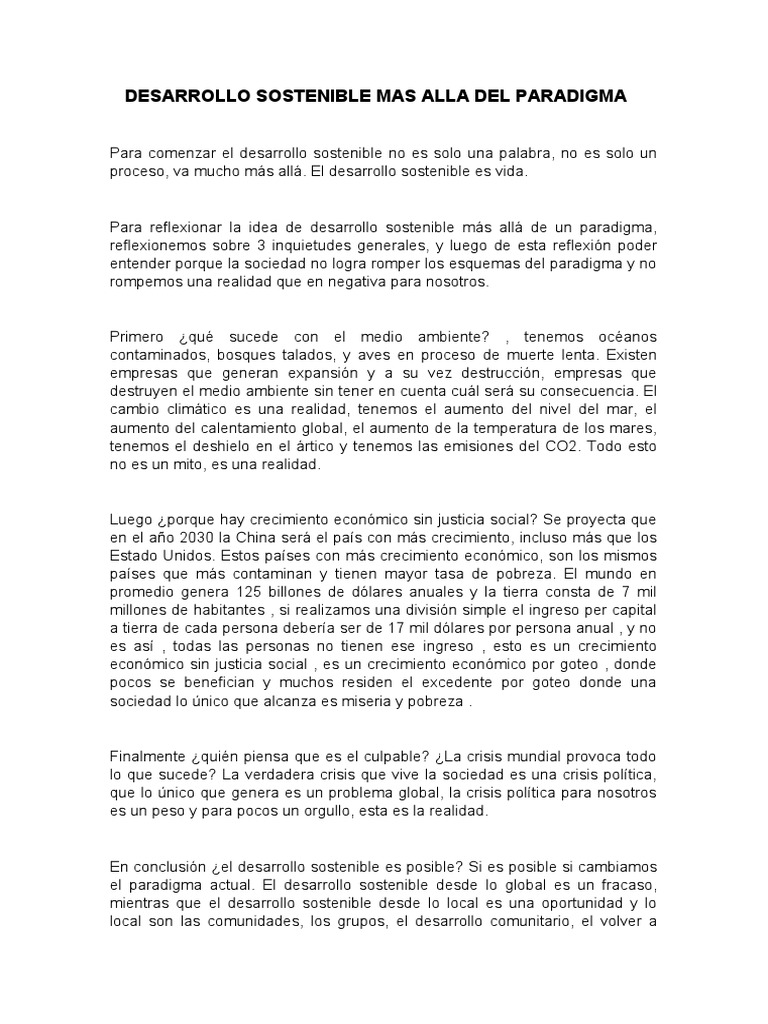Desarrollo Sostenible Mas Alla Del Paradigma Pdf Desarrollo
