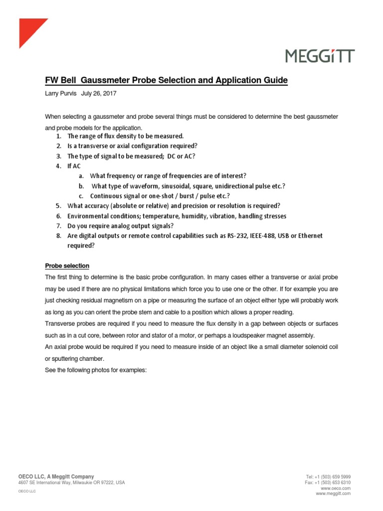 Gaussmeter Probe Selection Guide | PDF | Magnetometer | Alternating Current