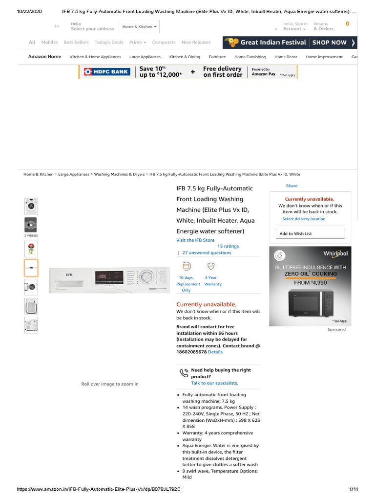 Customers Who Viewed IFB 7.5 KG Fully-Automatic Front Loading Washing ...