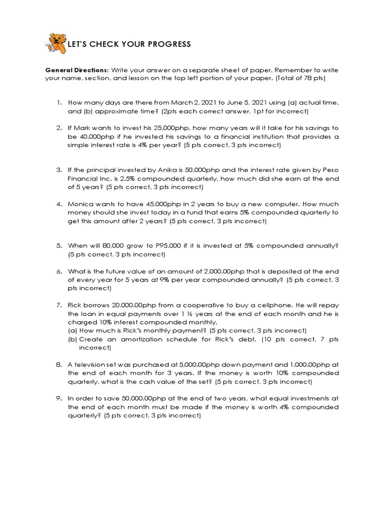 Investment Math Progress Check | PDF | Stocks | Interest Rates