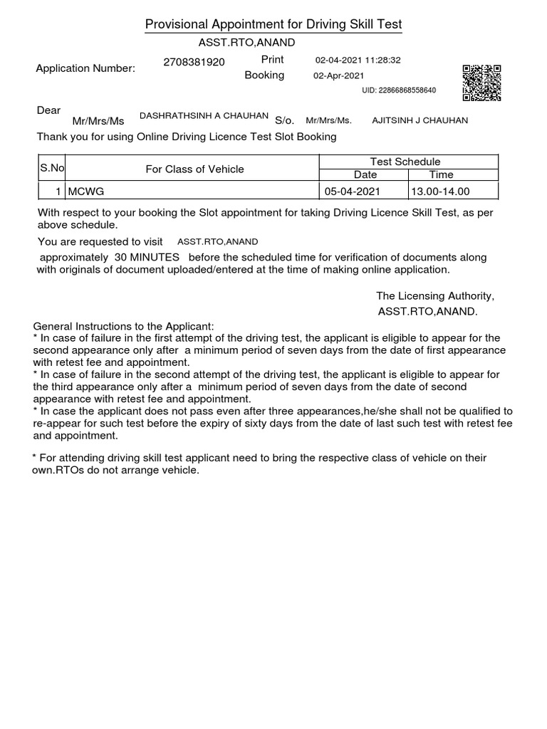 Provisional Driving Skill Test Appointment | PDF | Technology & Engineering